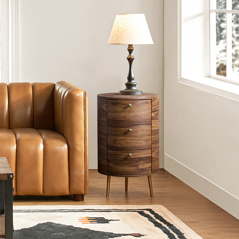 Etta 26" Tall Drum 3 - Drawer Round Boho End Table - Hulala Home