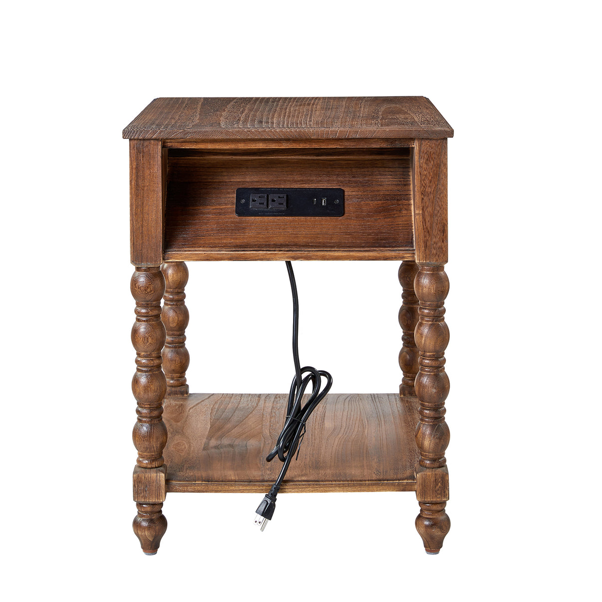 Ira 26" Tall Farmhouse Solid Wood End Table with Built-in Charging ...