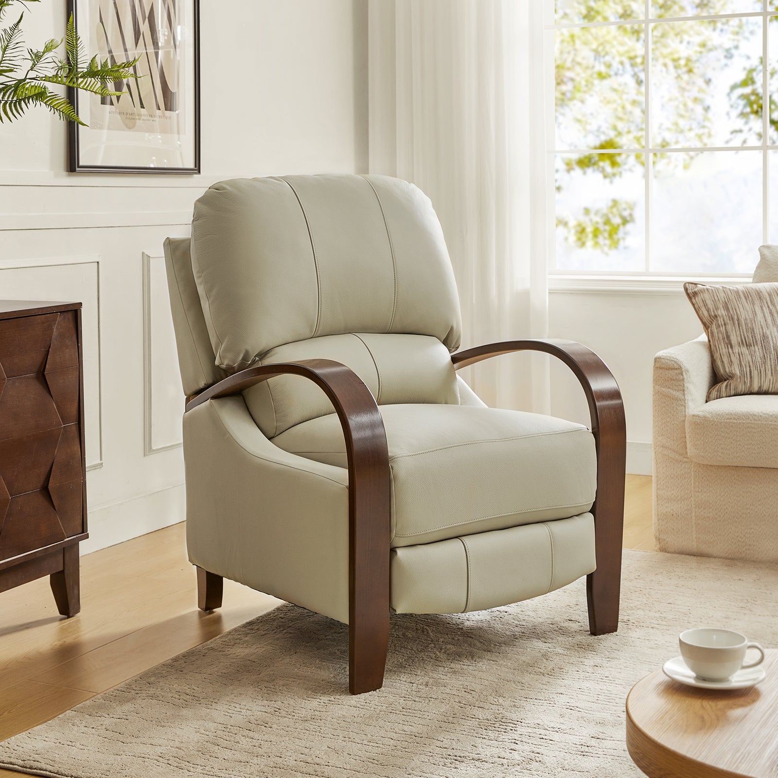 Hulala Home Melisa Genuine Leather Manual Recliner Grey