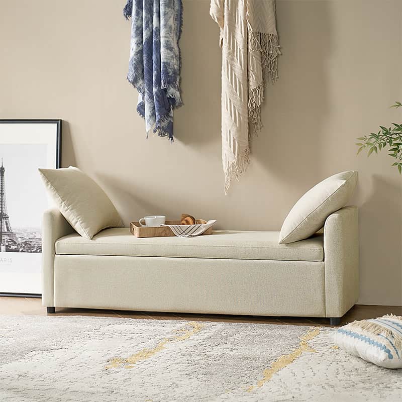 Benito 59.4" Wide End Of Bed Storage Couch Bench With Two Throw Pillows ...