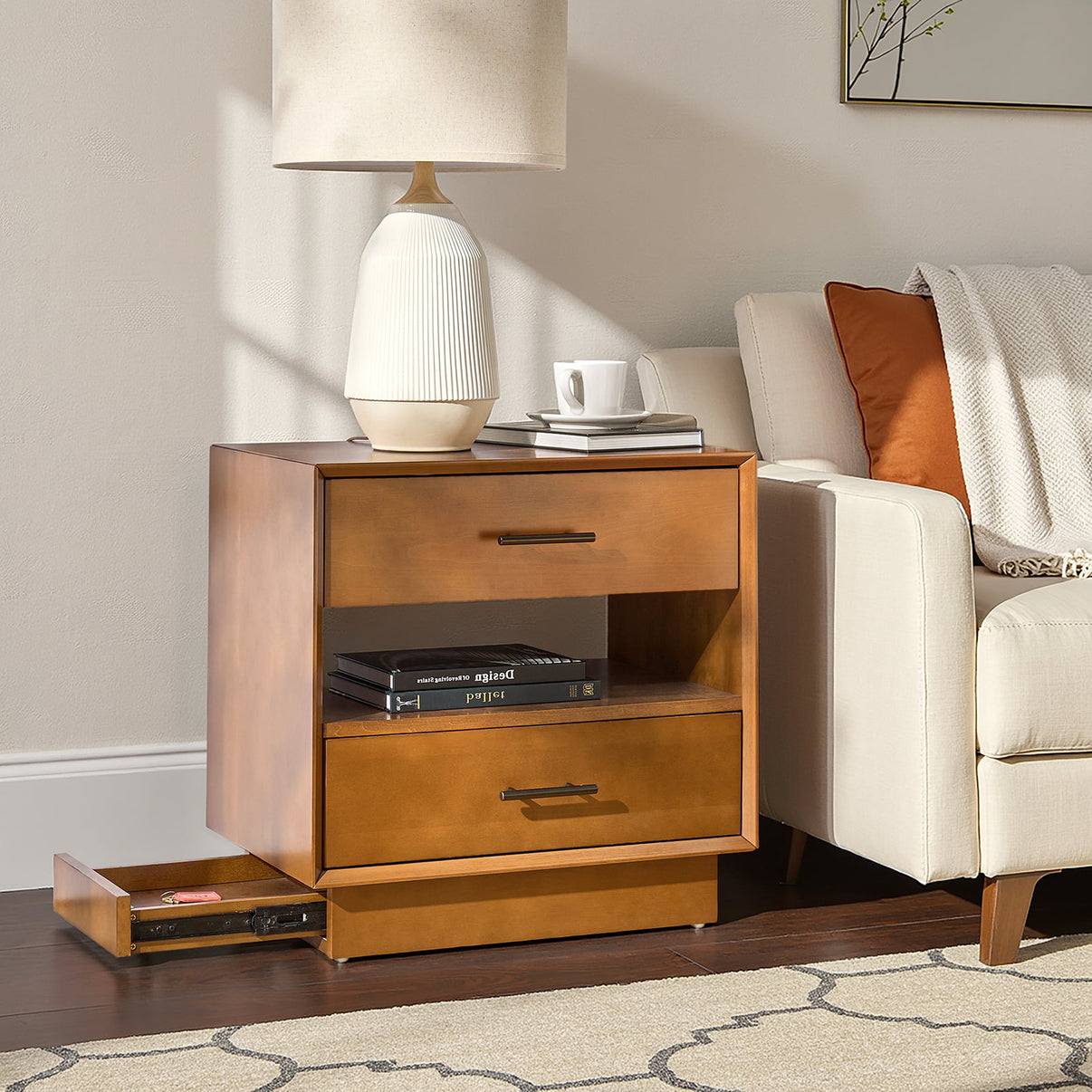 Yoel Hidden Drawer Nightstand with Built-in Outlets - HULALA HOME