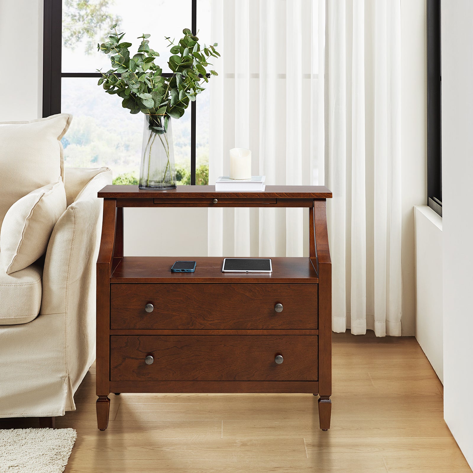 Grace 2 drawer open shelf side table store