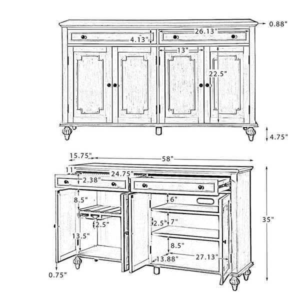Penny 58'' Wide 2 Drawer Sideboard Buffet - HULALA HOME