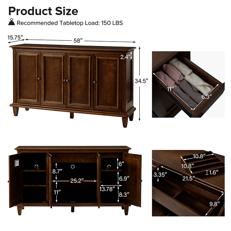 Mitchell 58" Wide Sideboard Buffet Cabinet - HULALA HOME