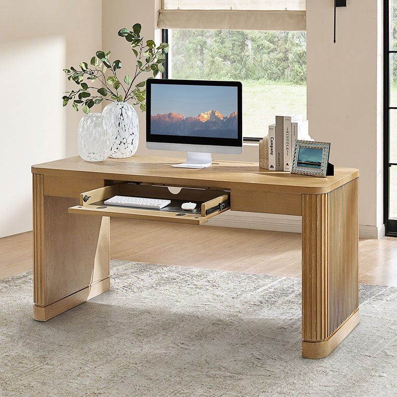 Modern Desk with Power Outlets and Fluted Wood Legs - HULALA HOME