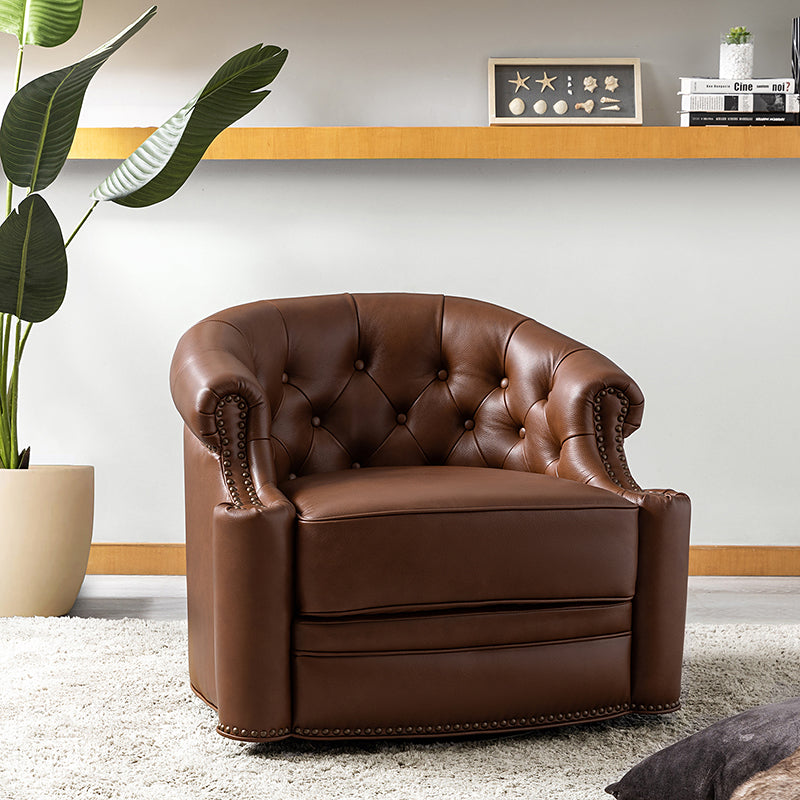 Alonso Classic Chesterfield Genuine Leather Swivel Chair - HULALA HOME