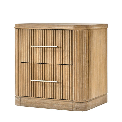 Fluted Nightstand – Solid Wood with USB Ports, Oak Texture - HULALA HOME